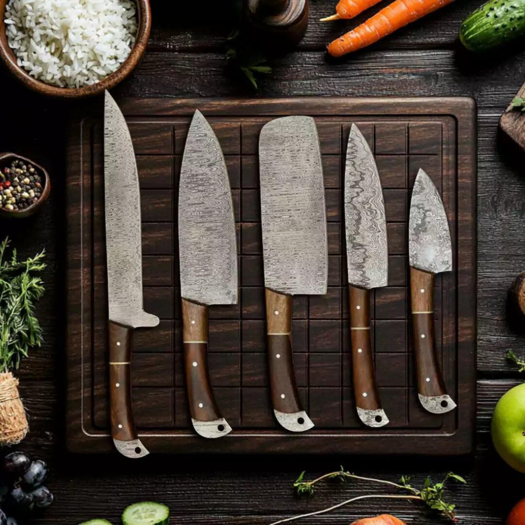 Damascus Steel Kitchen Knife Set | Handmade Chef Knife Set ...
