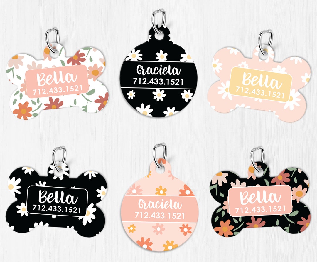 Daisy Dog Tags for Dogs Personalized Dog ID Tag Floral Pet Tag Pet ID ...