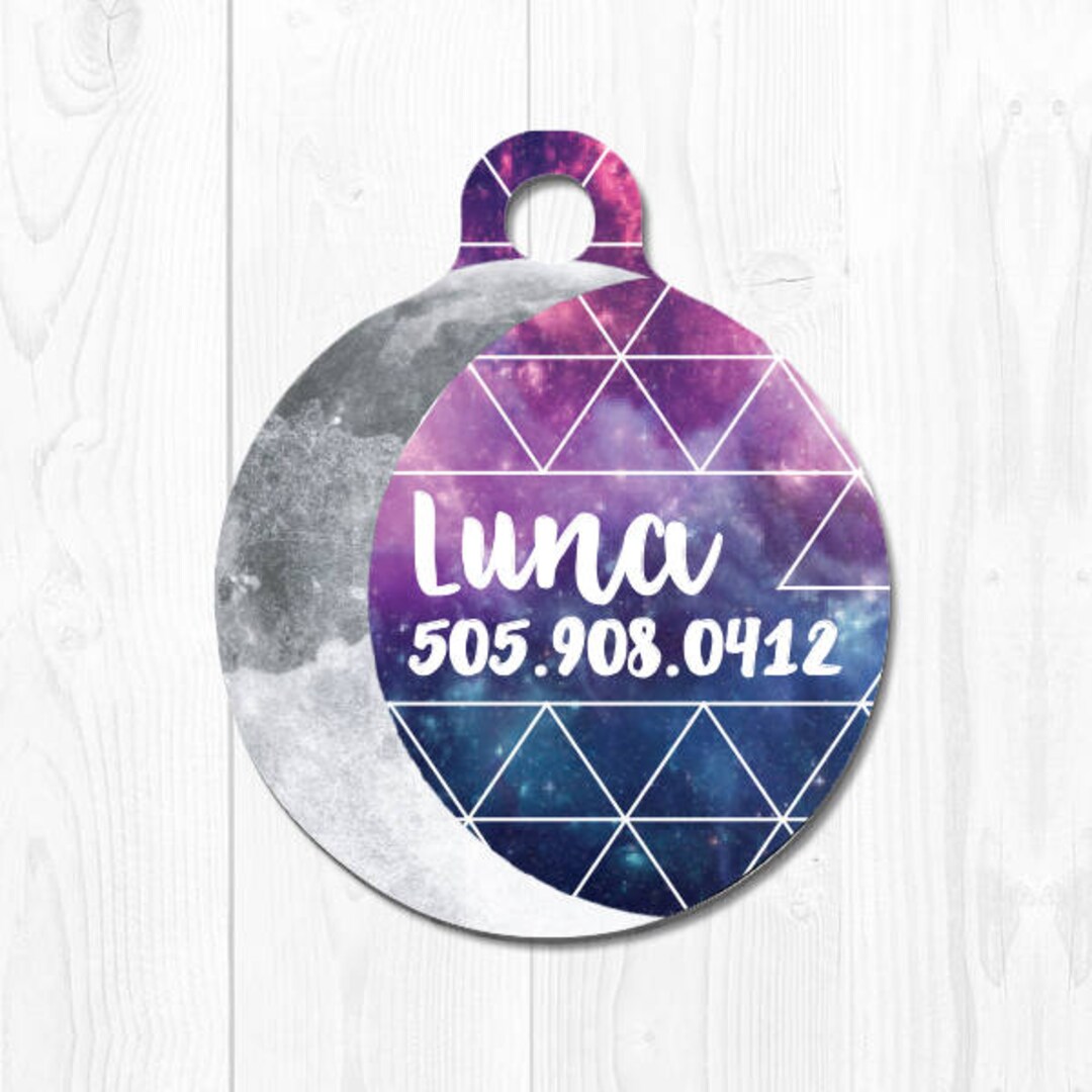Moon Dog Tag for Dogs Personalized Galaxy Pet Tag With Dog Name Purple ...