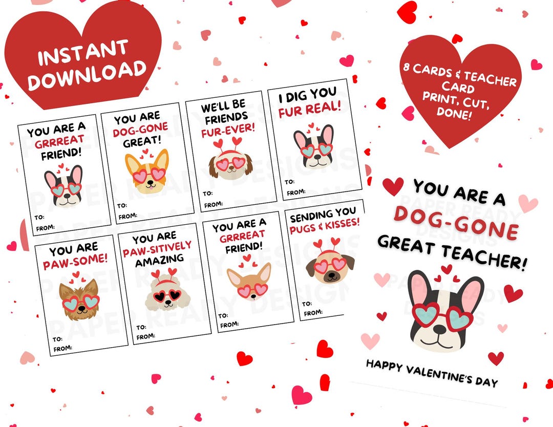 Kids Dog Valentines Cards Printable Classroom Valentines Puppy ...