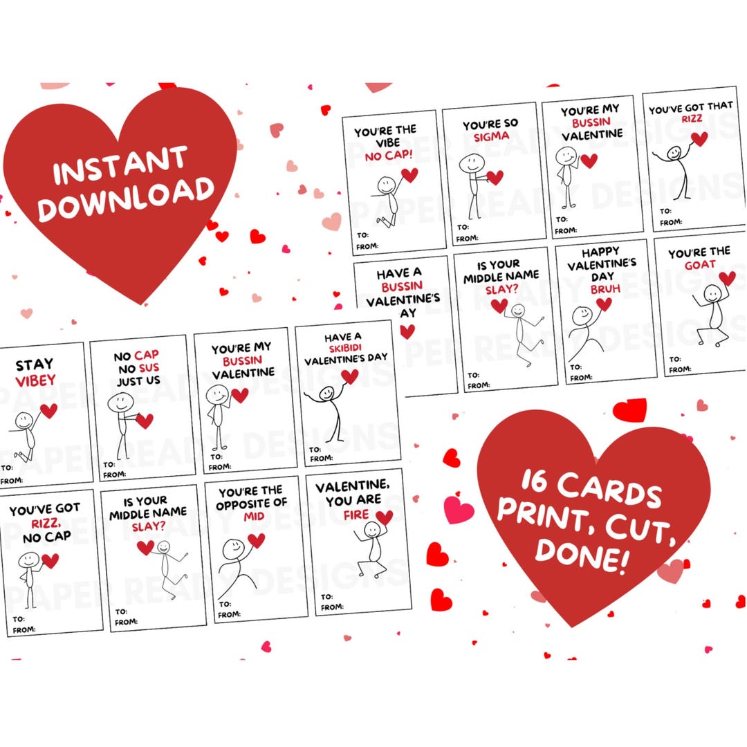 Tween-approved Valentine's Cards Fun Slang Messages for Kids Printable ...