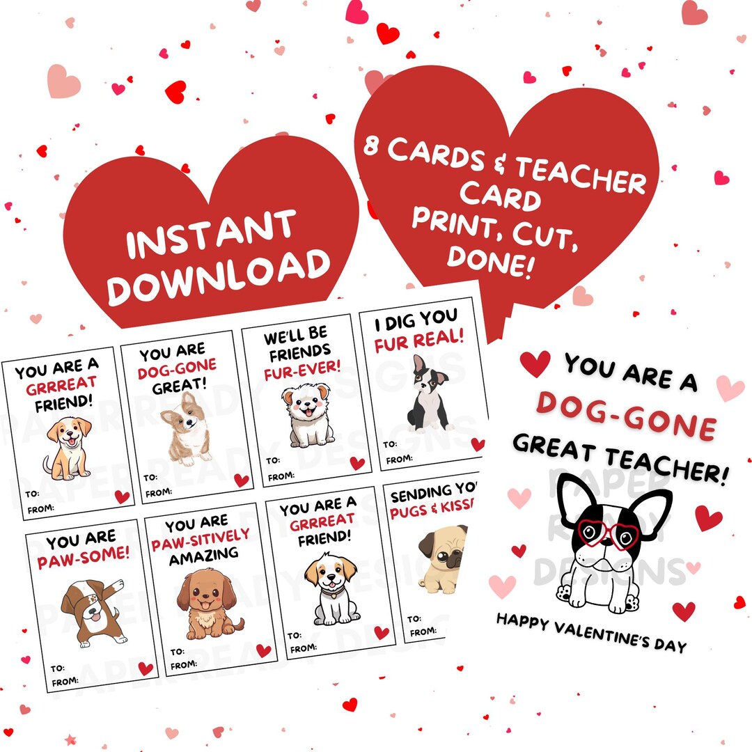 Kids Dog Valentines Cards Printable Classroom Valentines Puppy ...