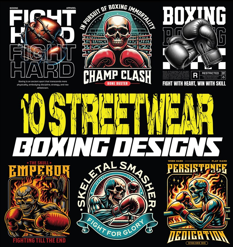 Boxing Digital Art Designs Bundle | 10 Pack of Unique Graphics for ...