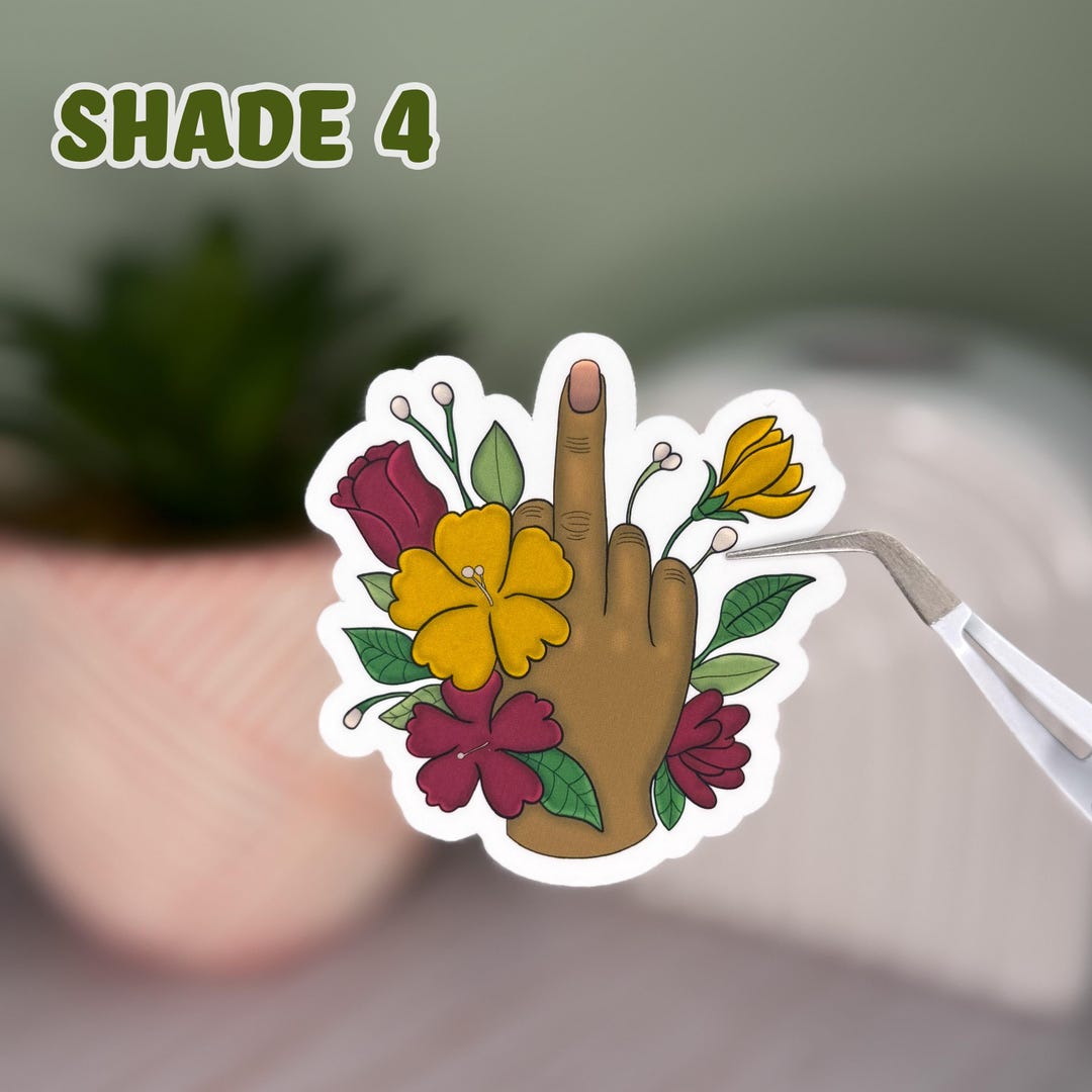 Floral Middle Finger Sticker | Rude Aesthetic Vinyl Sticker, Sarcastic ...