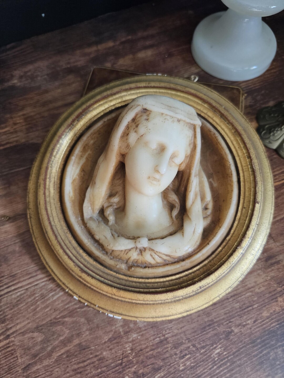 Vintage French Wax High Relief Portrait of the Virgin Mary in Gold ...