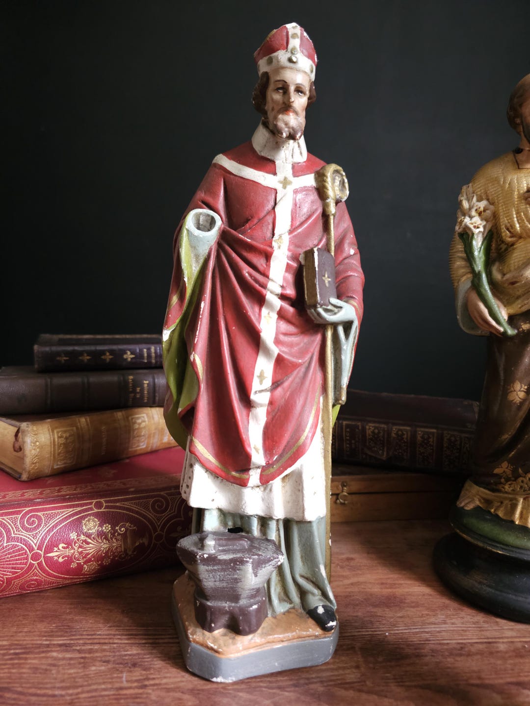 Antique St Eligius Painted Plaster Statue - Etsy