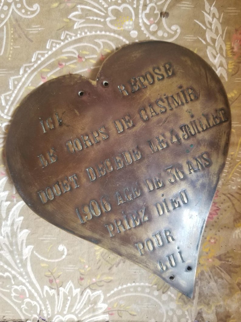 Antique French Heart Shape Memorial Plaque, Grave Marker From 1906. - Etsy