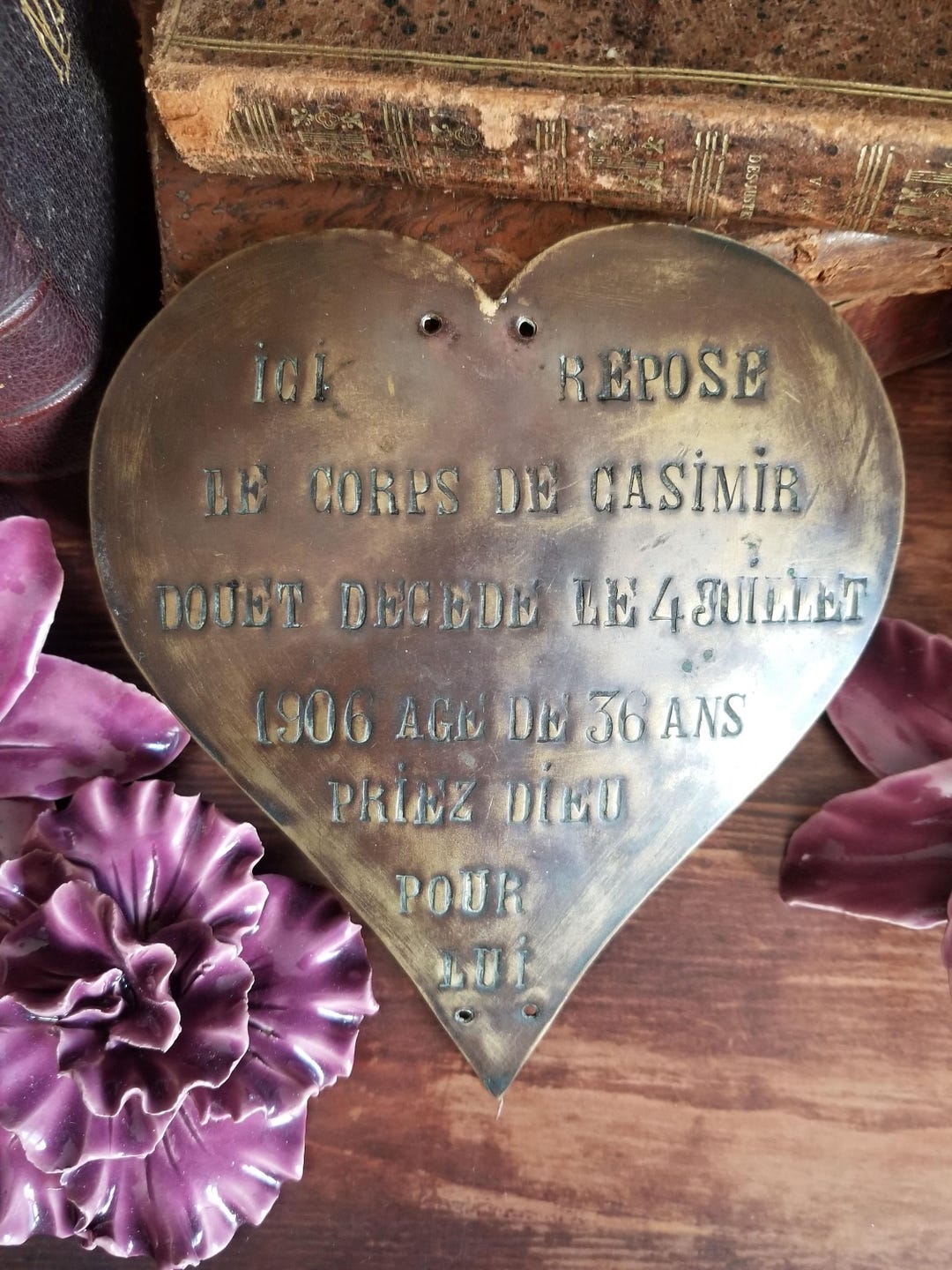 Antique French Heart Shape Memorial Plaque, Grave Marker From 1906. - Etsy