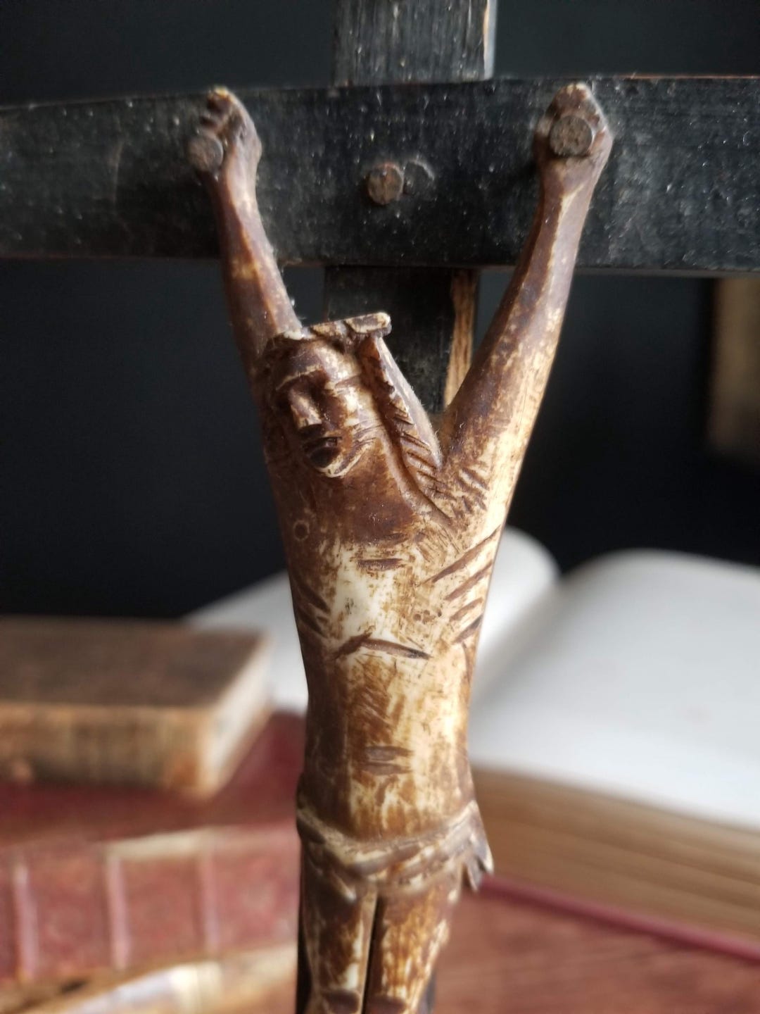 French Antique Jansenist Altar Crucifix Made of Carved Animal Bone and ...