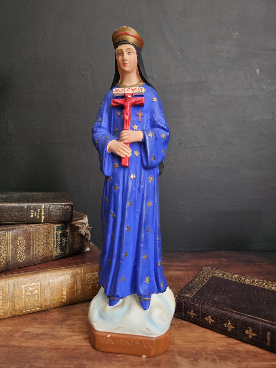 French Antique Our Lady of Pontmain Painted Plaster Statue - Etsy