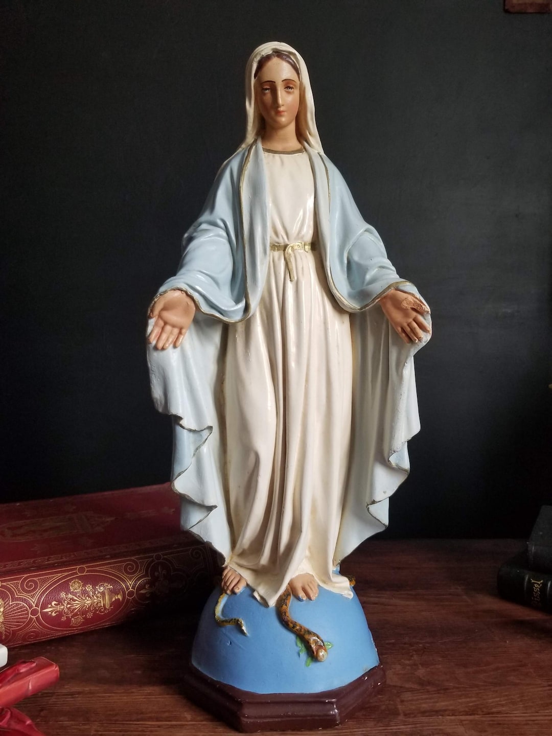 Antique Blessed Virgin Mary Stepping on the Serpent Large Polychrome ...