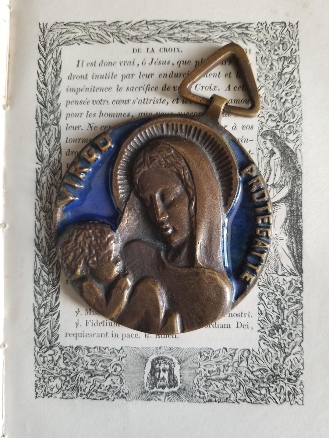 Vintage Elie Pellegrin Bronze Crib Protector or Medal With Mary Virgo ...