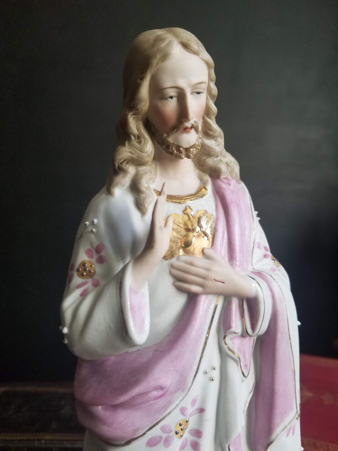Large Antique Sacred Heart of Jesus Bisque Porcelain Figurine. - Etsy
