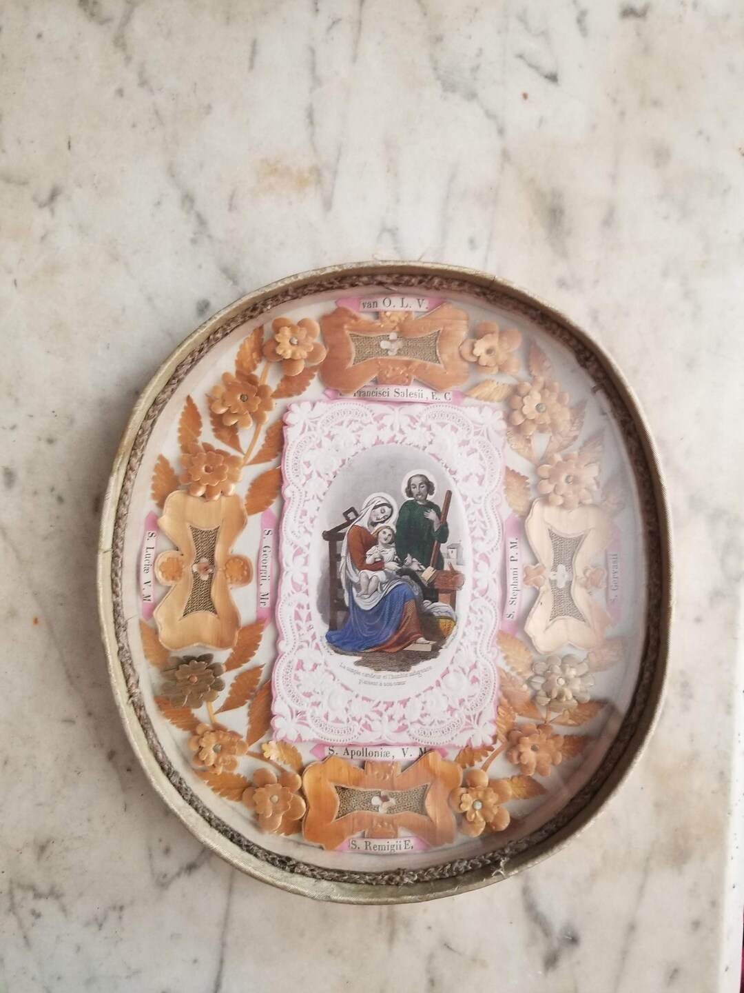 Antique Reliquary Frame With 8 Catholic Saints Relics and Lace Cut ...