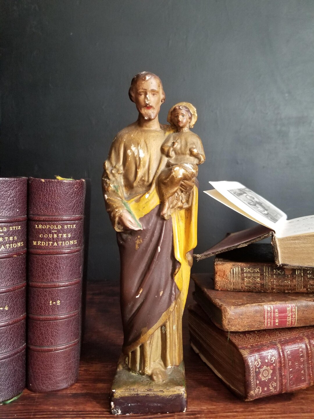 Antique St Joseph and Infant Jesus Painted Plaster Statue - Etsy