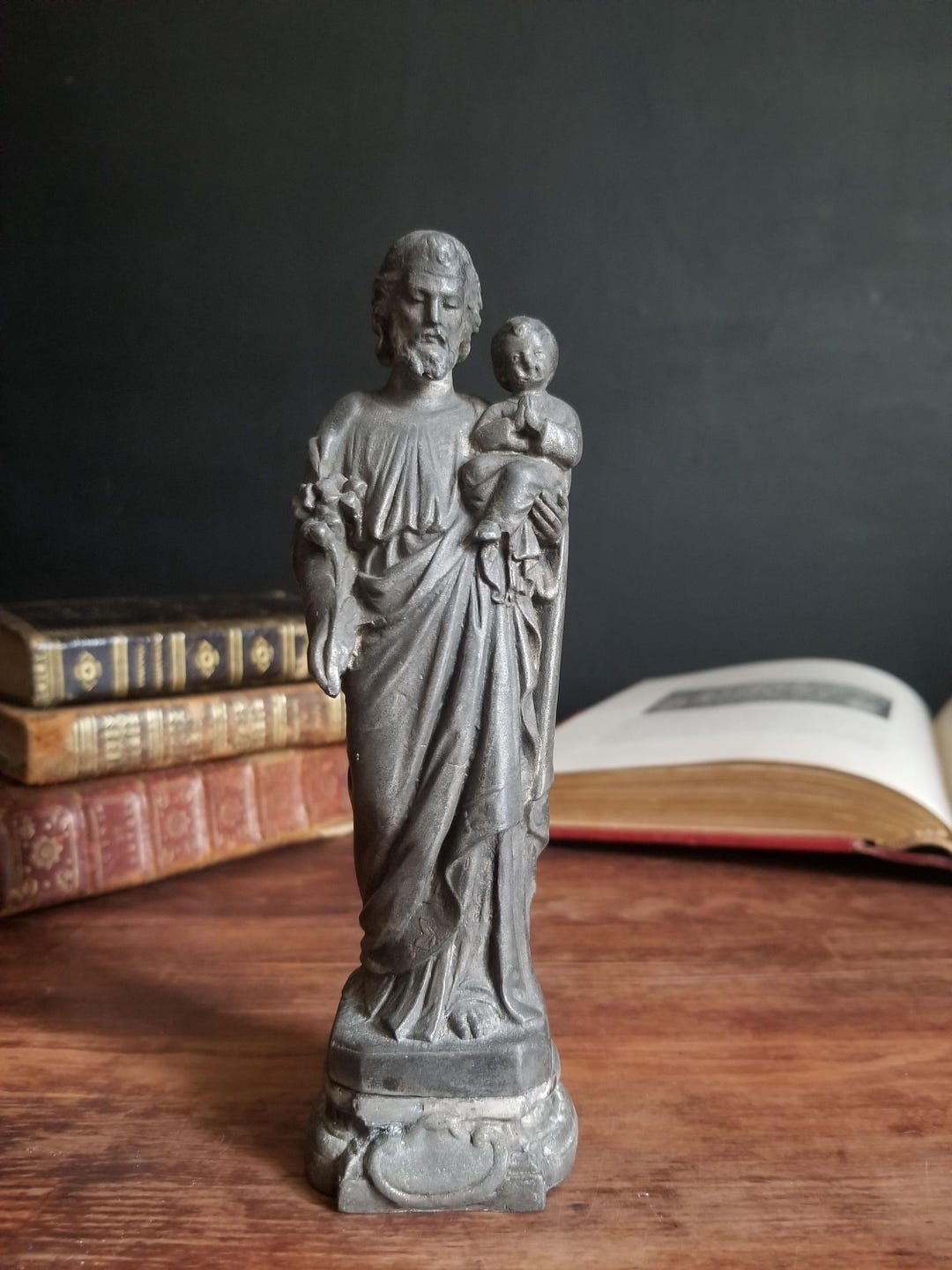 French Antique St Joseph With Infant Jesus Metal Figurine - Etsy