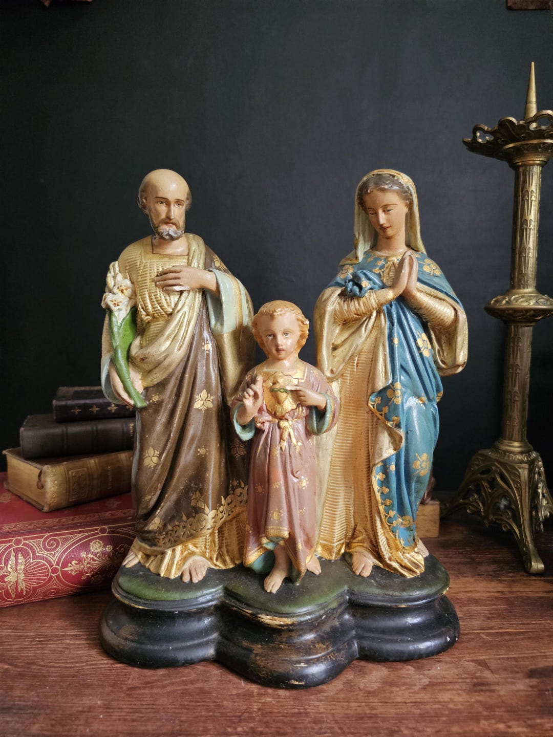 Antique Large Holy Family Painted Plaster Statue. - Etsy