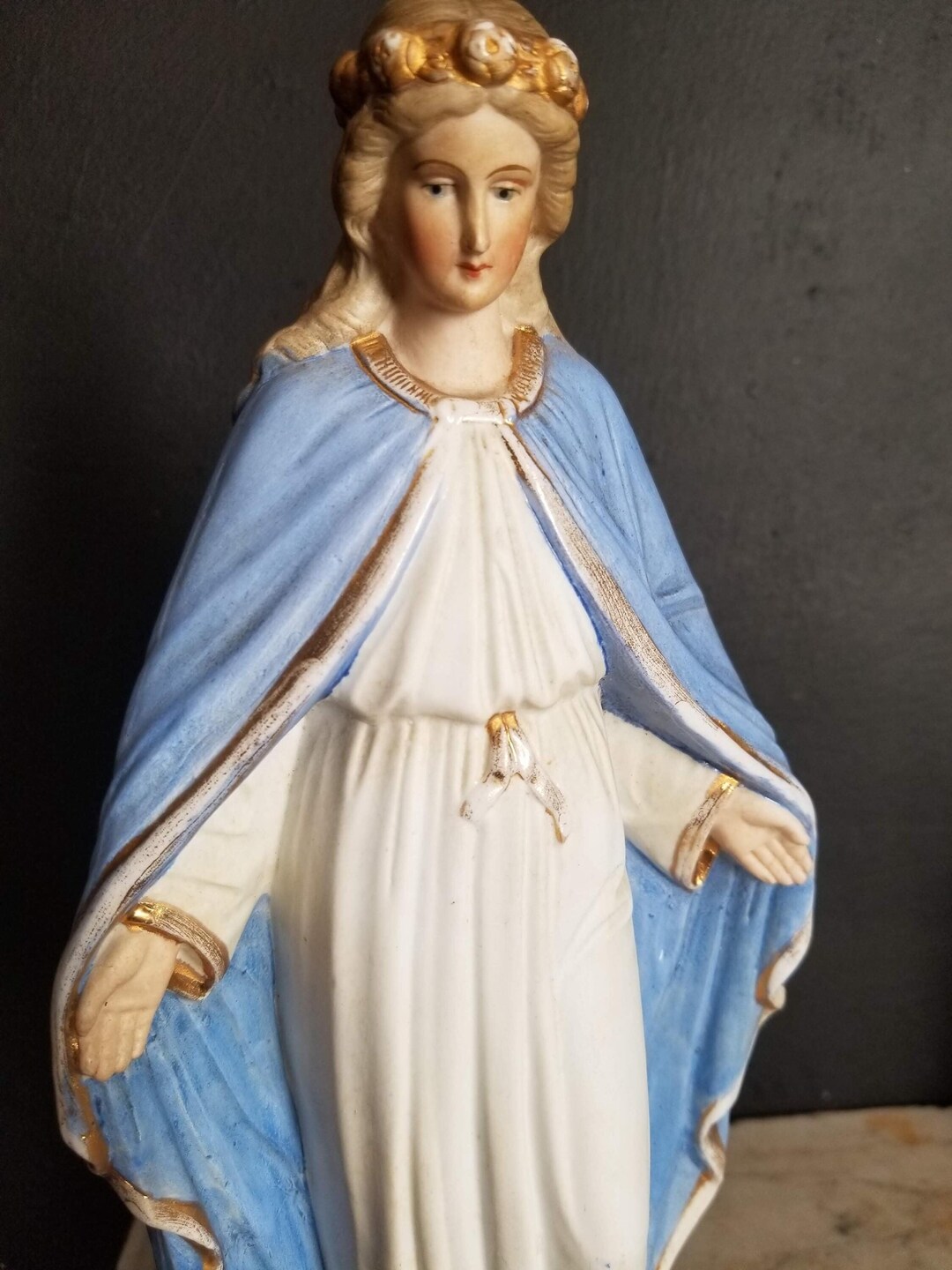Antique Our Lady With Crown of Roses Polychrome Bisque Statue - Etsy