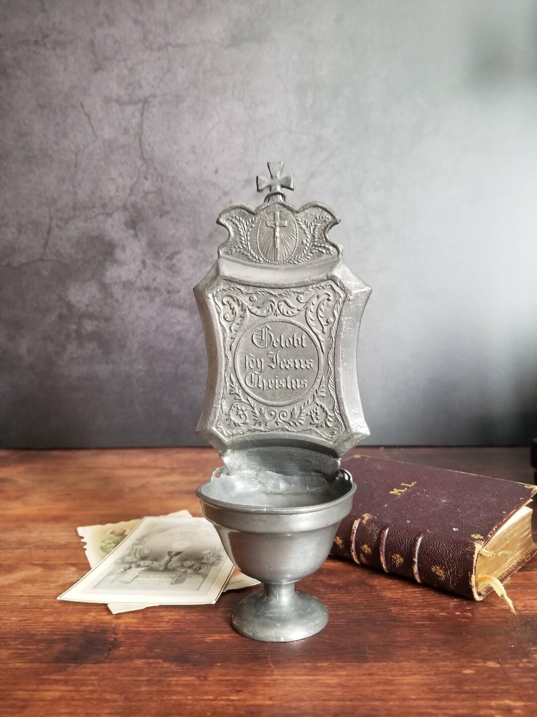 Antique Pewter Standing Holy Water Font From Germany, Jesus Christus - Etsy