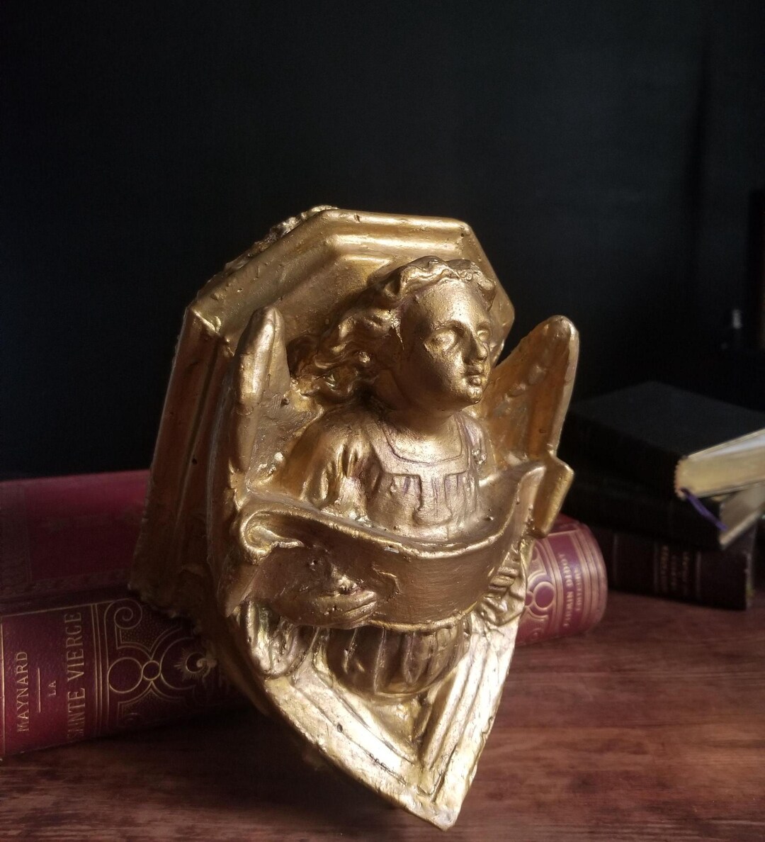 French Antique Cherub Plaster Statue Looking Like a Small Wall Console ...