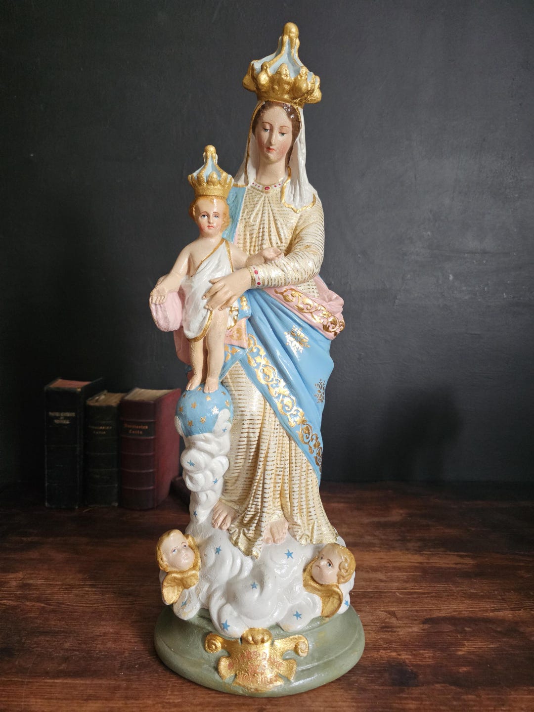 Reserved. Large French Antique Our Lady of Victory Painted Plaster ...