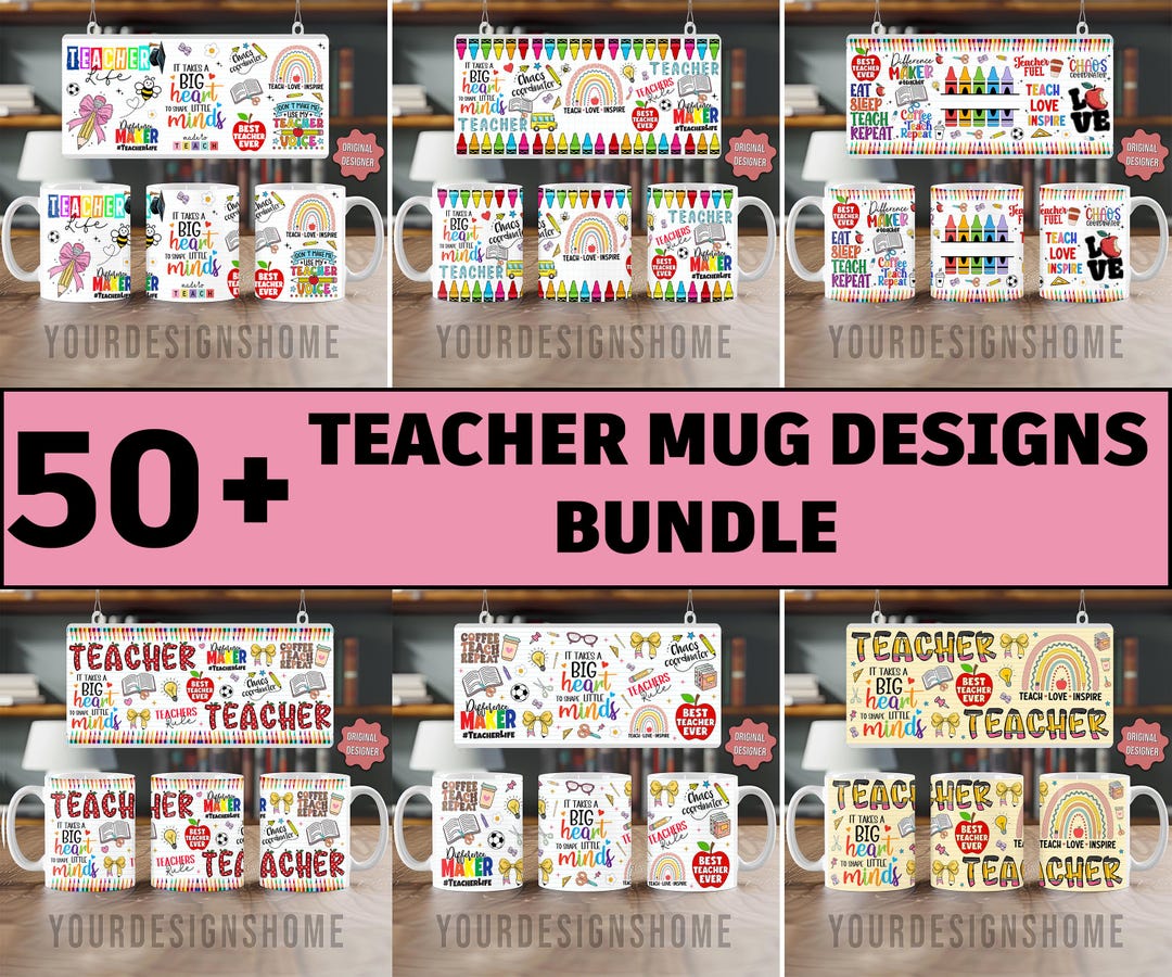 50 + Teacher Mug Wrap Designs Bundle, 11oz & 15oz Mug Sublimation ...