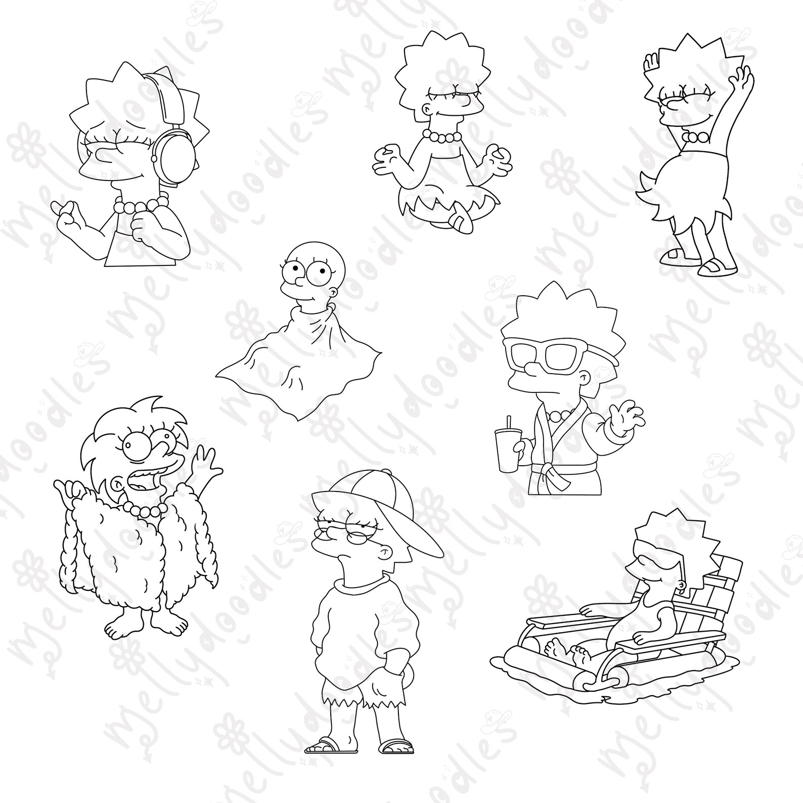 The Simpsons “lisa Simpson” Tattoo Flash Sheet - PNG Instant Download ...