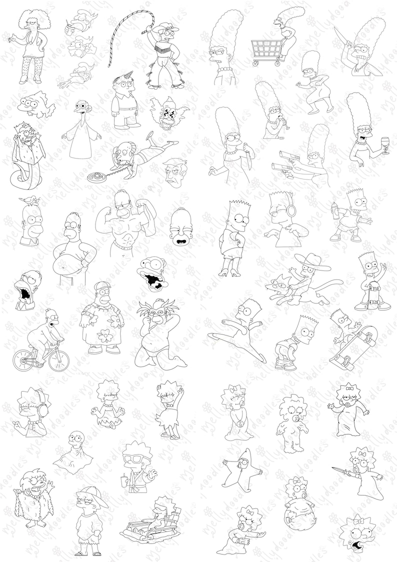 The Simpsons Mega Pack Tattoo Flash Sheet - PNG Instant Download - Etsy