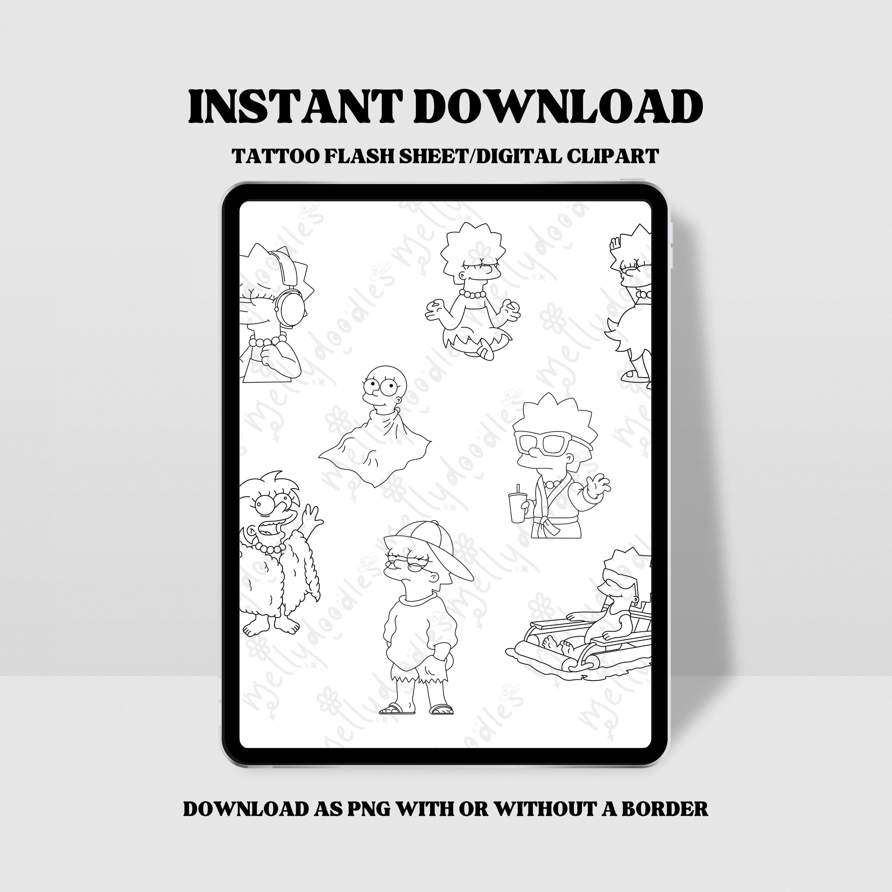 The Simpsons “lisa Simpson” Tattoo Flash Sheet - PNG Instant Download ...