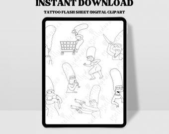 The Simpsons “lisa Simpson” Tattoo Flash Sheet - PNG Instant Download ...