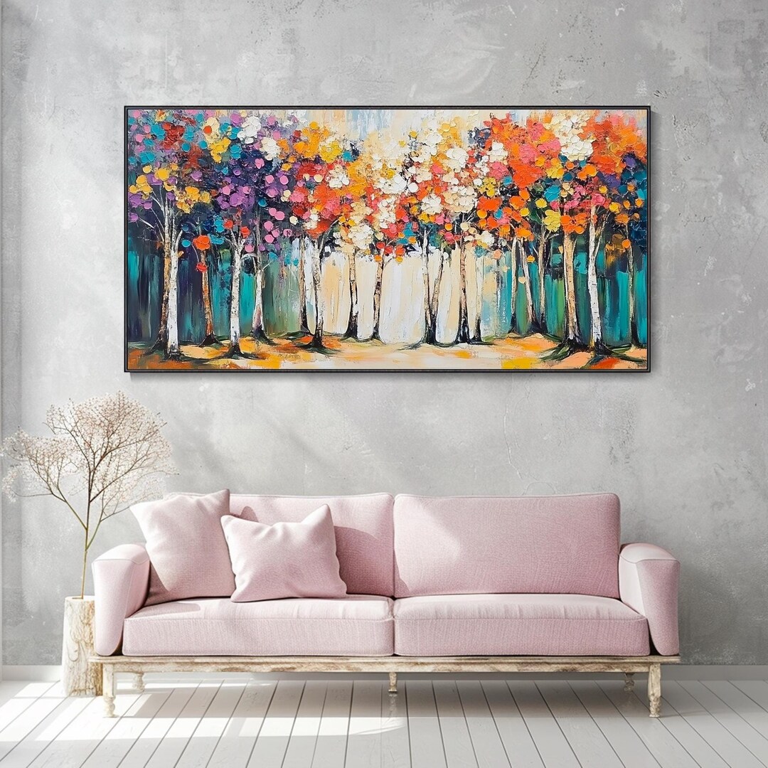 Abstract Tree Painting on Canvas 3D Colourful Textured Forest Wall Art ...