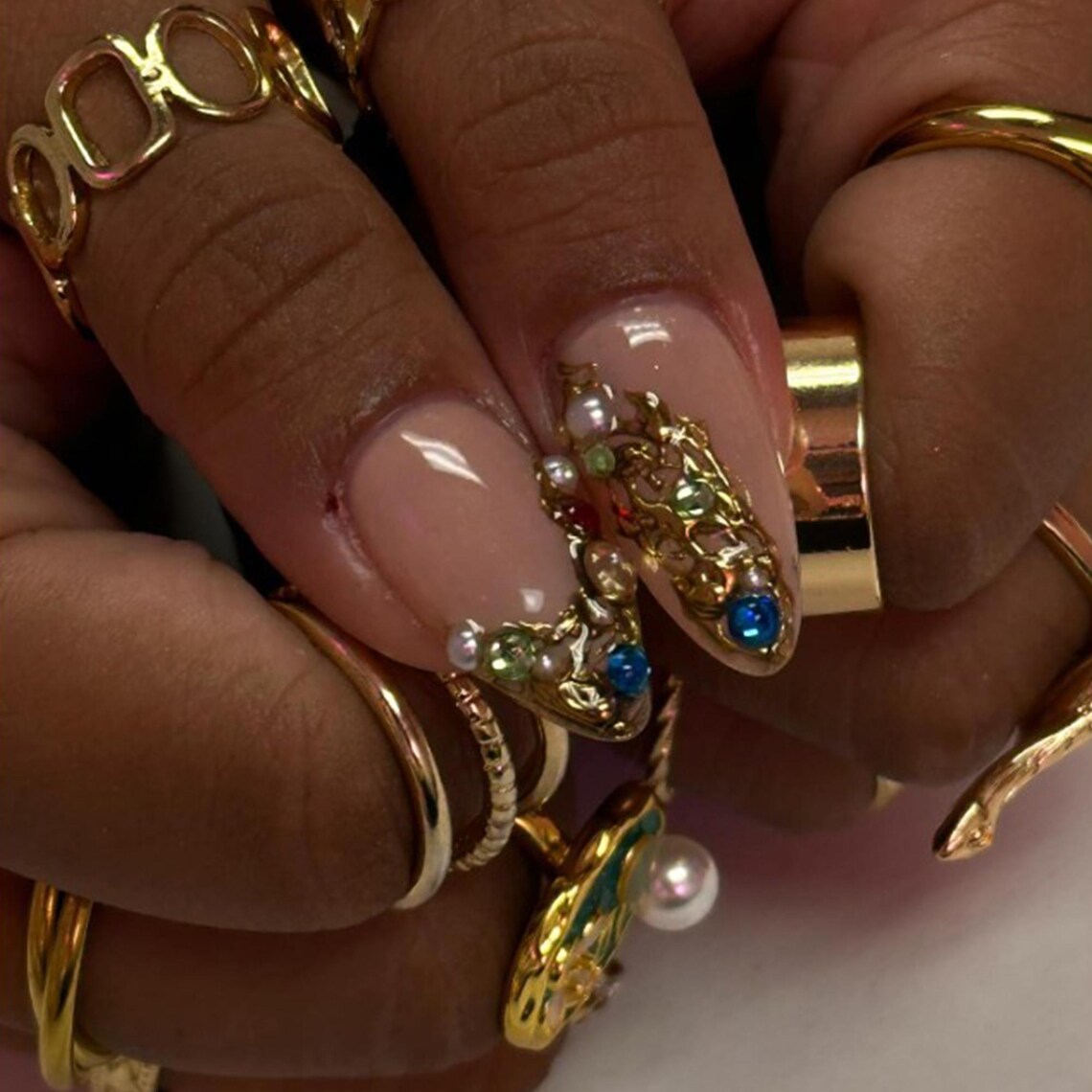 Handmade Baroque Press on Nails | Gold Frames, Gemstones & Pearls ...