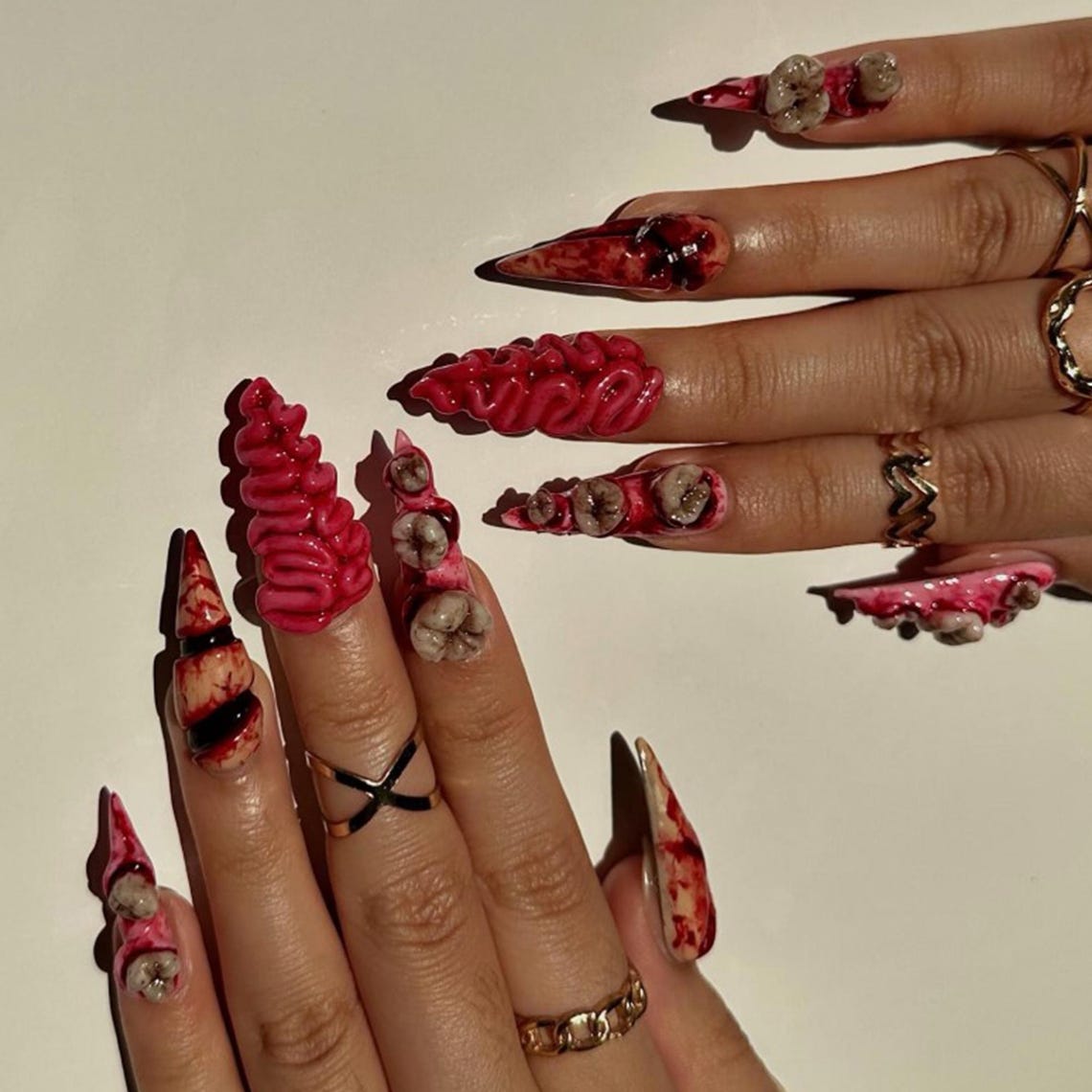 Handmade Horror Gothic Press on Nails | 3D Brain Swirls, Teeth & Bloody ...