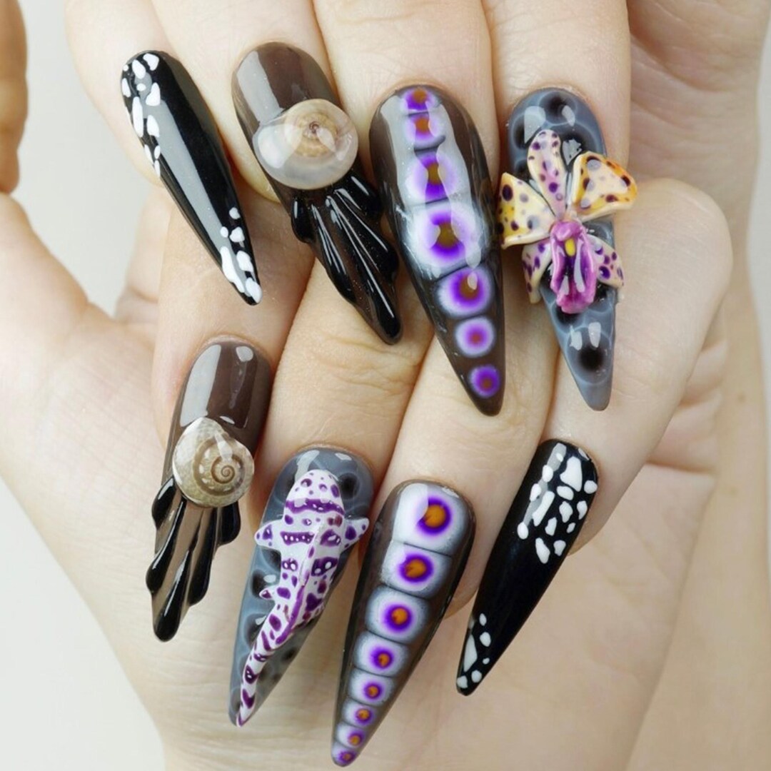 Handmade Deep Sea Fantasy Press on Nails | 3D Octopus Tentacles, Shells ...