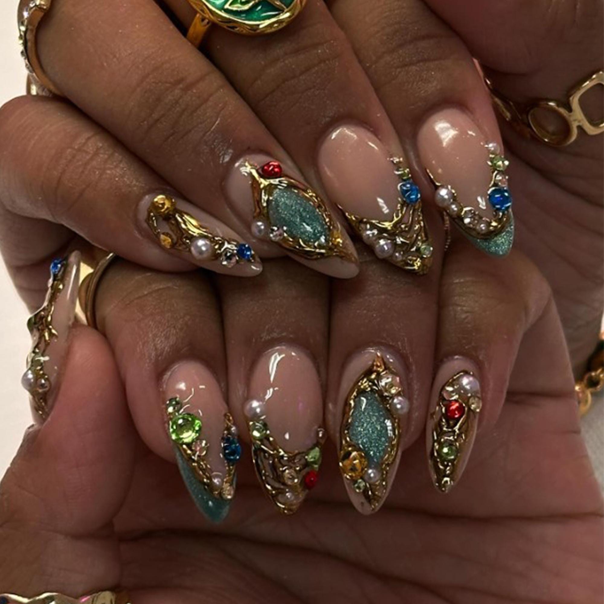 Handmade Baroque Press on Nails | Gold Frames, Gemstones & Pearls ...