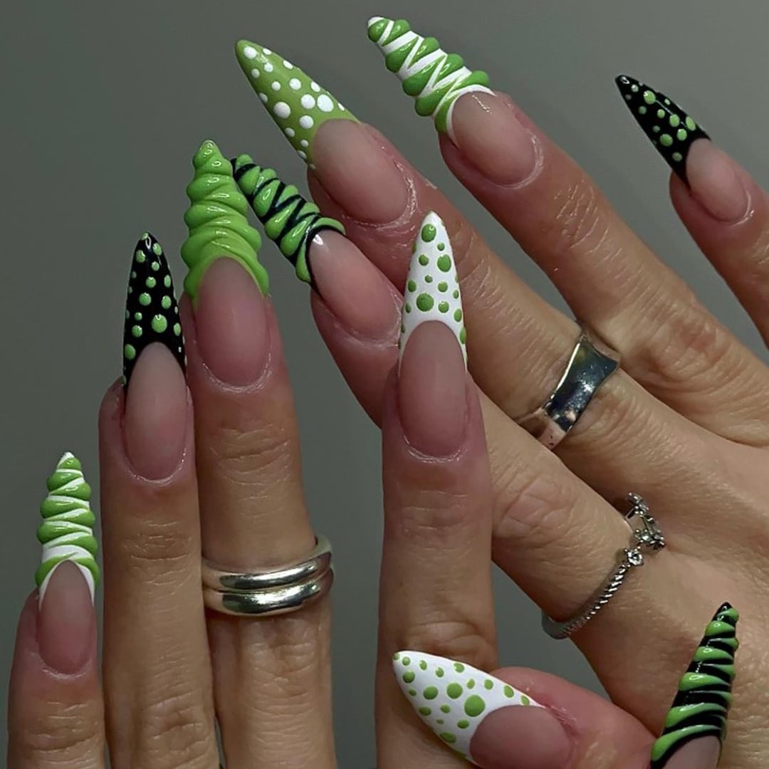 Handmade Abstract Neon Press on Nails | 3D Polka Dots, Twisted Tips ...