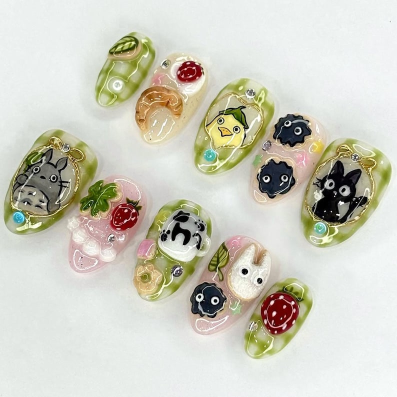 Handmade Studio Ghibli Press on Nails | 3D Totoro, Jiji & Soot Sprite ...