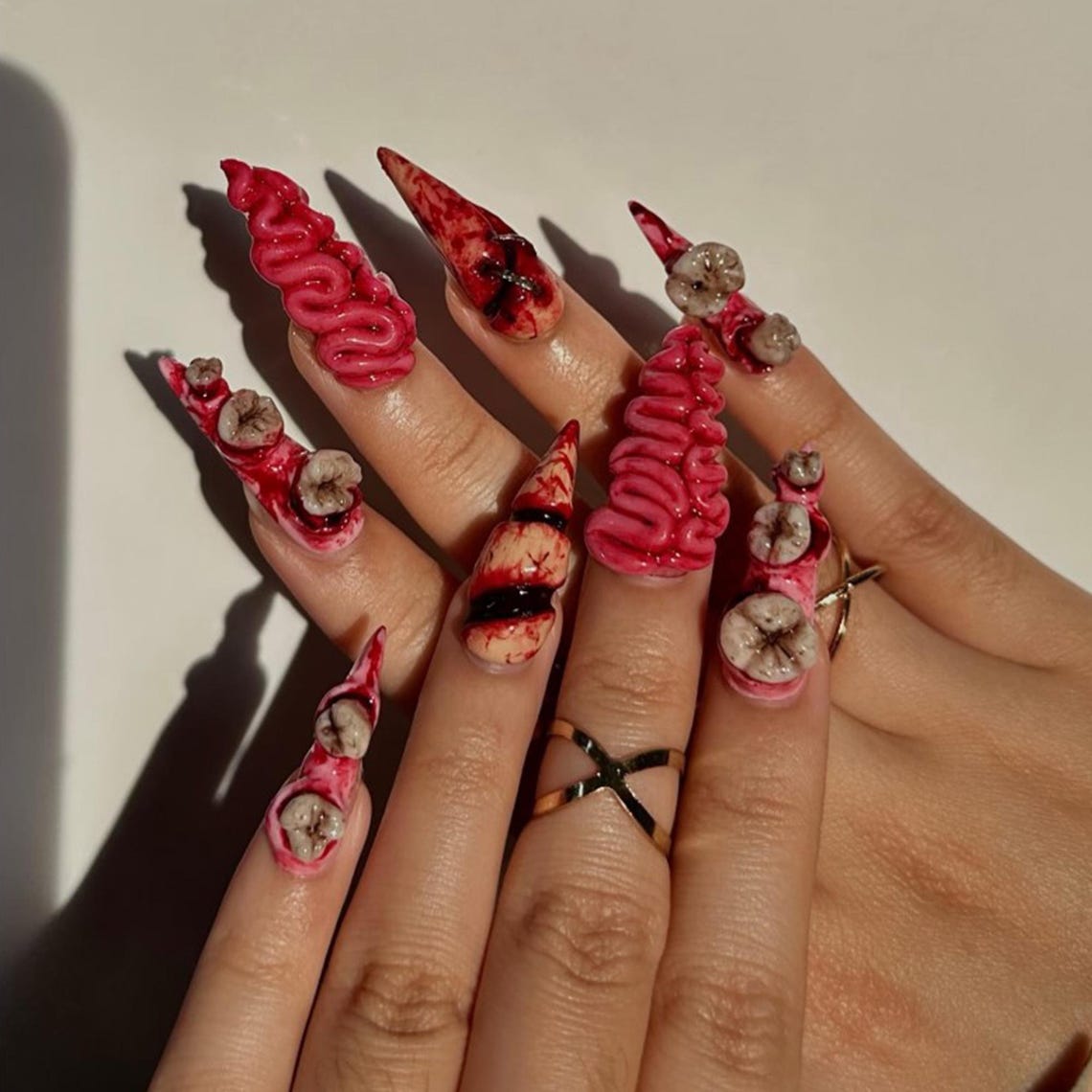 Handmade Horror Gothic Press on Nails | 3D Brain Swirls, Teeth & Bloody ...