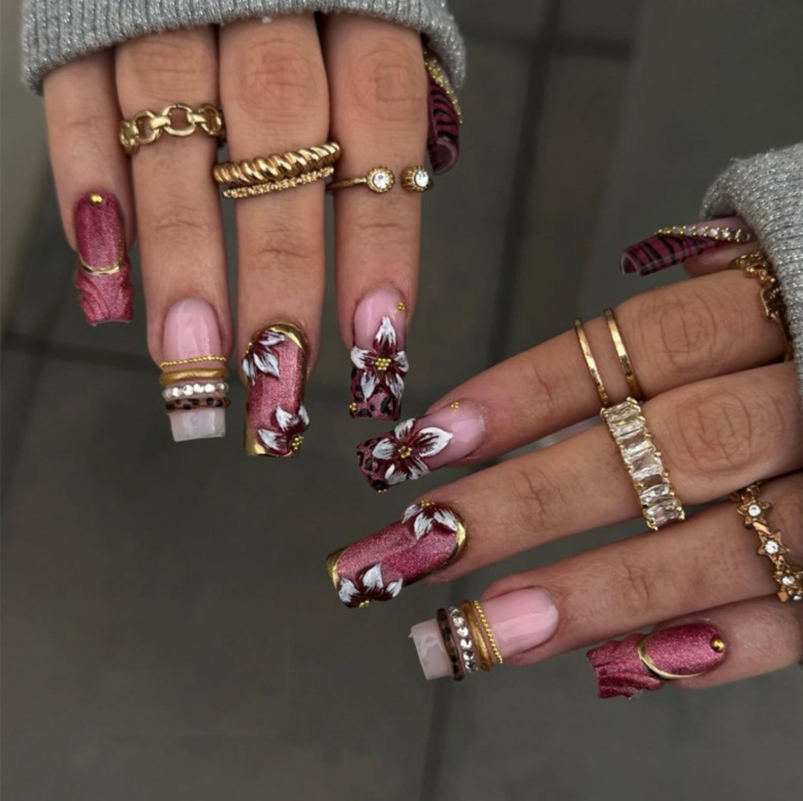 Handmade Glam Y2K Press on Nails | Pink Cat Eye, Leopard Print ...