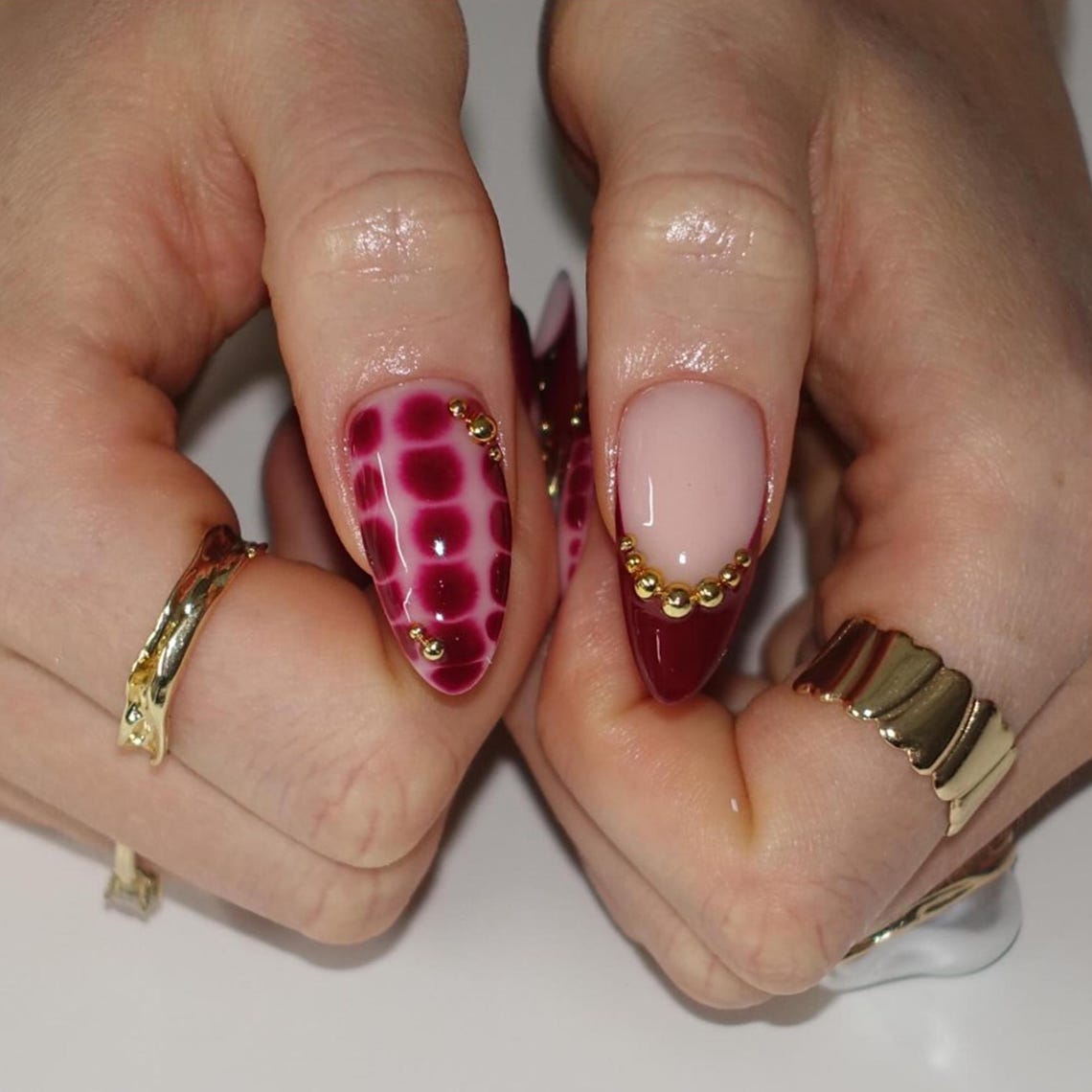 Handmade Luxury Vintage Baroque Press on Nails | Burgundy Gold Frames ...