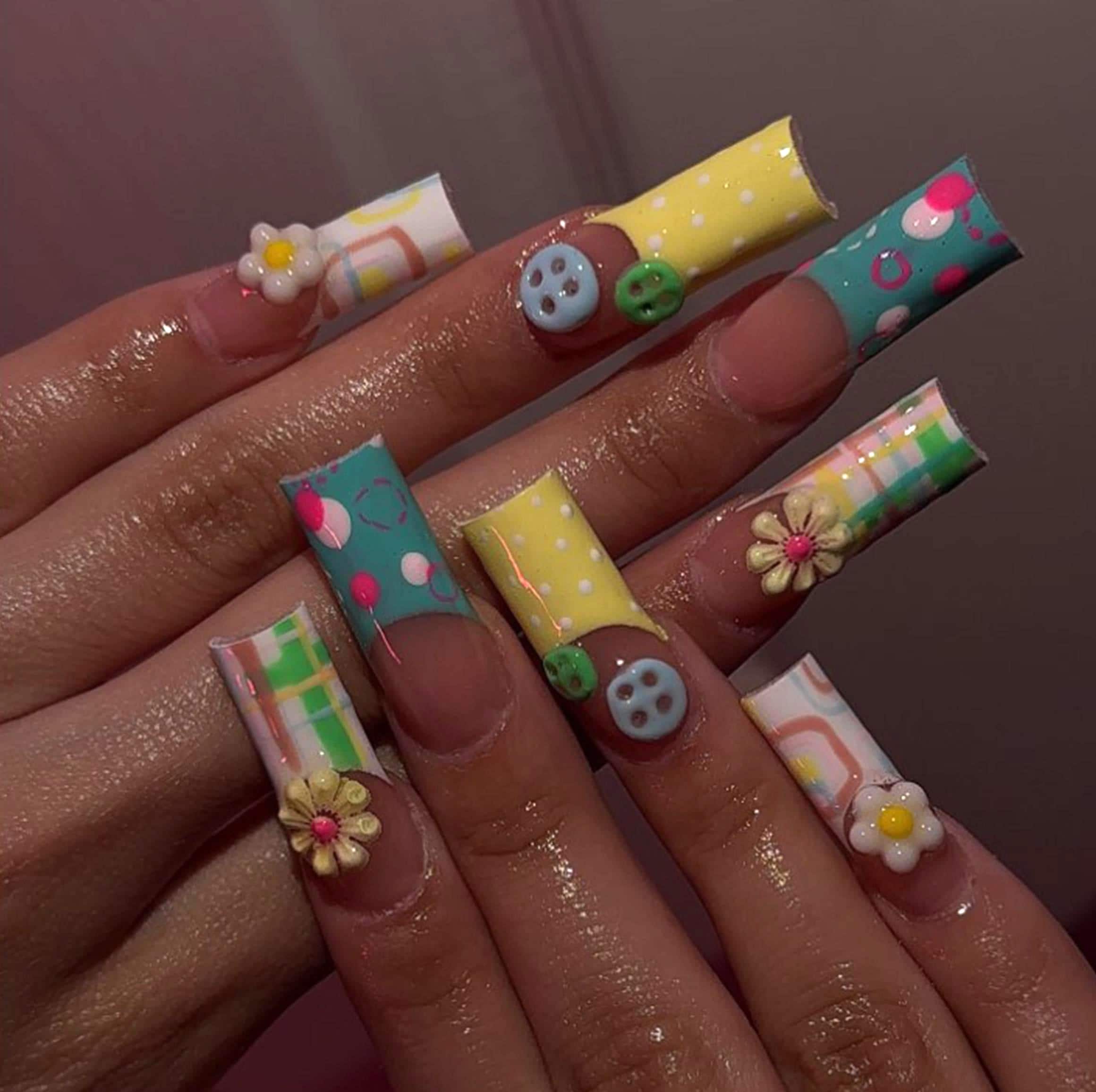 Pastel Kawaii Press on Nails | Cute Button Nails With 3D Flowers - Etsy