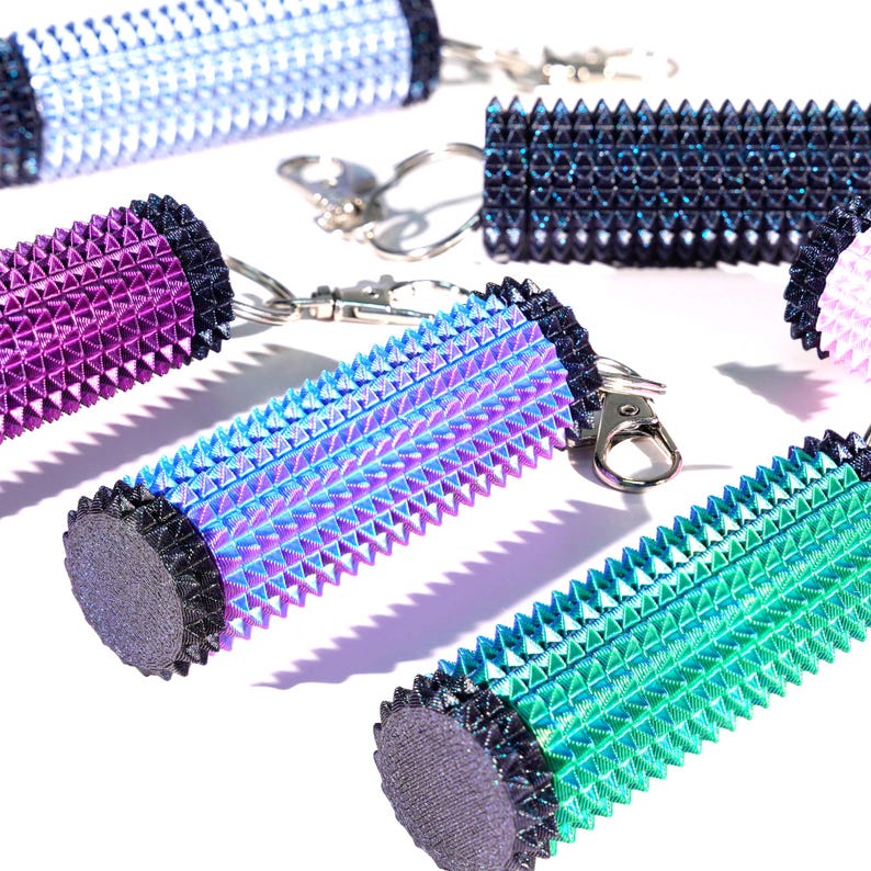 Spiky Roller Fidget Keychain - 3D Printed Desk Toy, Portable Sensory ...