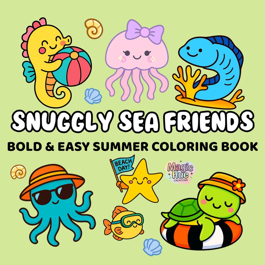 Snuggly Sea Friends Coloring Pages, A Bold & Easy Coloring Book, 50 ...