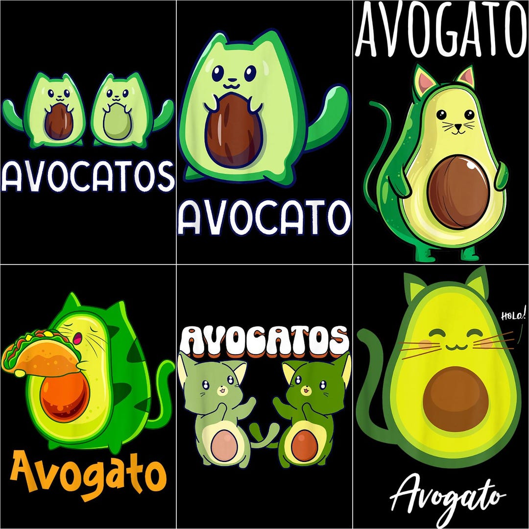 Avogato & Avocato PNG Bundle – Cute Avocado Cat Clipart, Funny Digital ...