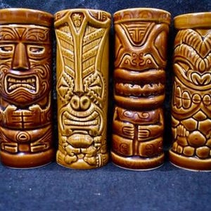 Set of 4 Tiki Farm Ceramic Collins Glasses (2003) – Retro Polynesian ...