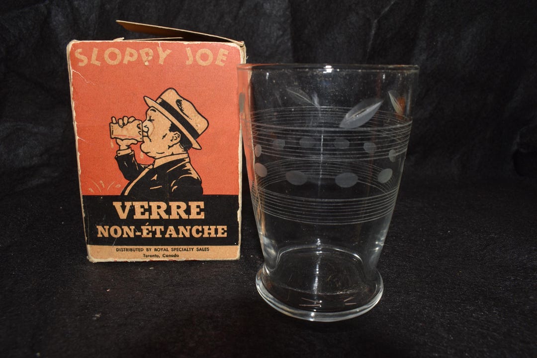 1953 W.A. Elliott Co. "sloppy Joe" Dribble Glass – Vintage Gag Gift ...
