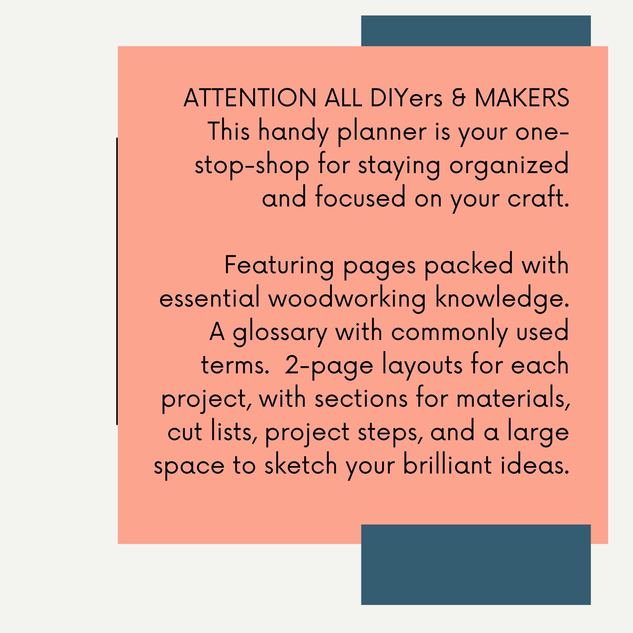 Printable or Digital DIY Planner Beginner Woodworker Project Plan Guide ...