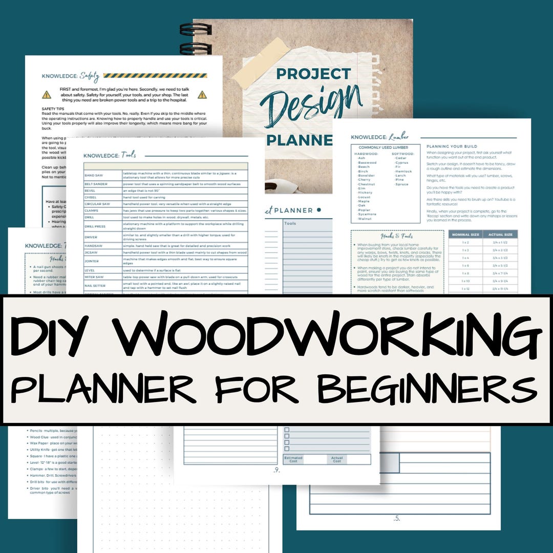 Printable or Digital DIY Planner Beginner Woodworker Project Plan Guide ...