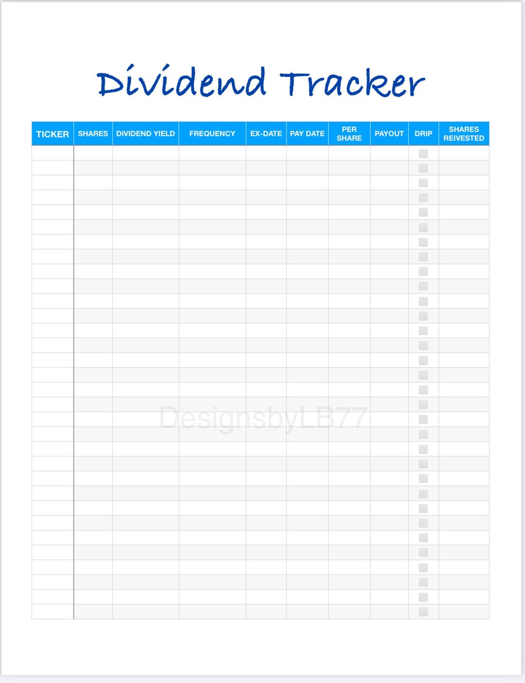 Dividend Tracker INSTANT DOWNLOAD - Etsy