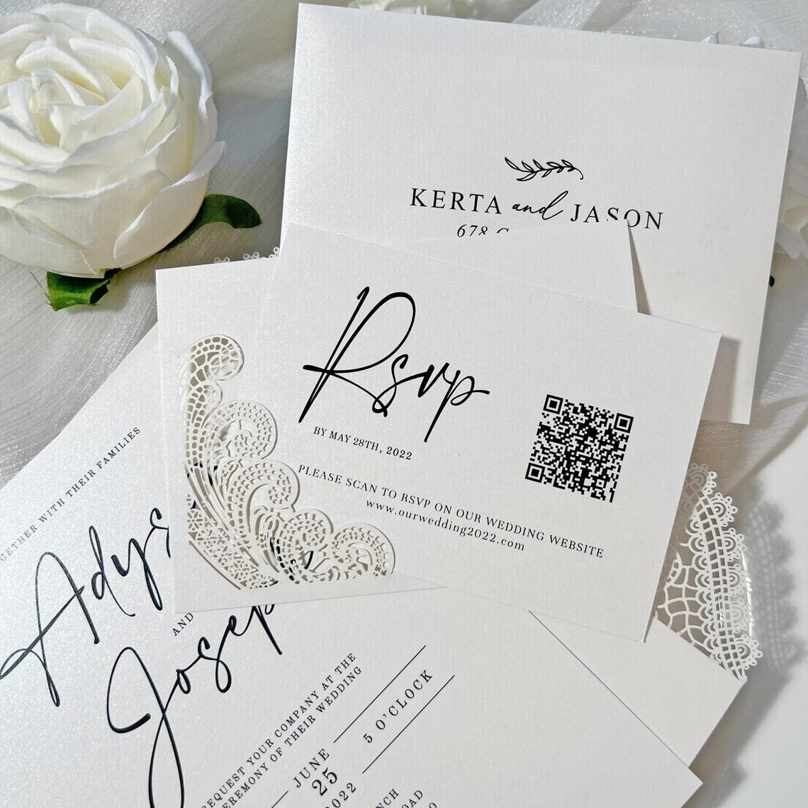 Pearl Lace Wedding Invitations: Laser Cut Elegant Invites - Etsy